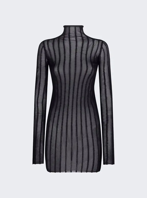 Attico Semi-sheer Knitted Ribbed Mini Dress - Black