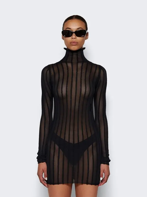Attico Semi-sheer Knitted Ribbed Mini Dress