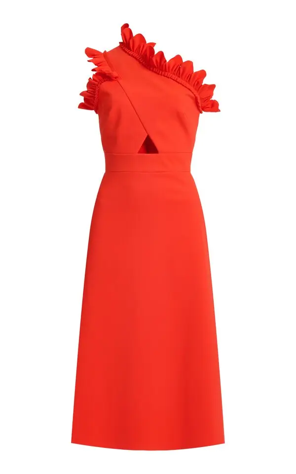 Greta Constantine Safiyah One-Shoulder A-Line Midi Dress - Red |  Editorialist