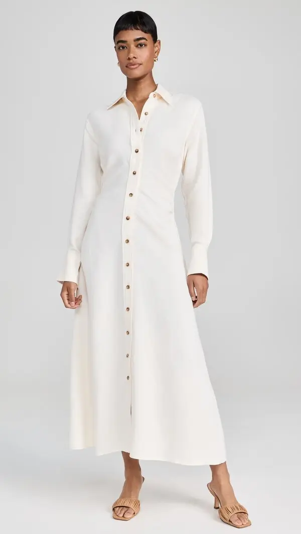 La Ligne Side Pleat Linen Shirt Dress In Ivory - 50% Off | Editorialist