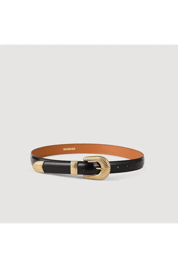 Sandro Leather Belt With Gold-tone Buckle - Black