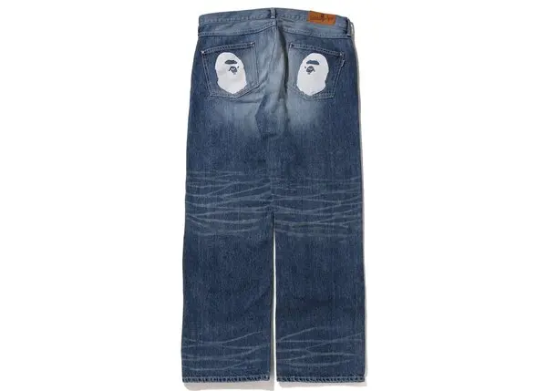 A BATHING APE Ape Head Relaxed Fit Denim - Light Indigo