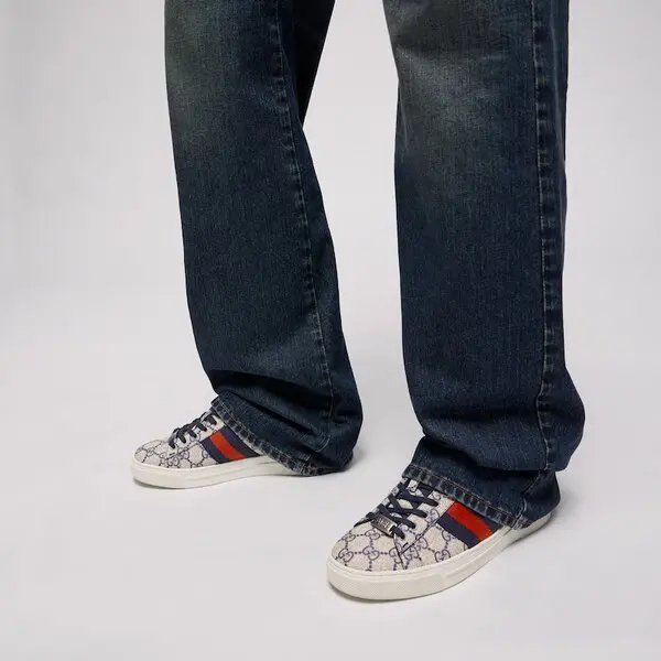 Gucci Ace Sneaker With Web Gg Canvas - Blue