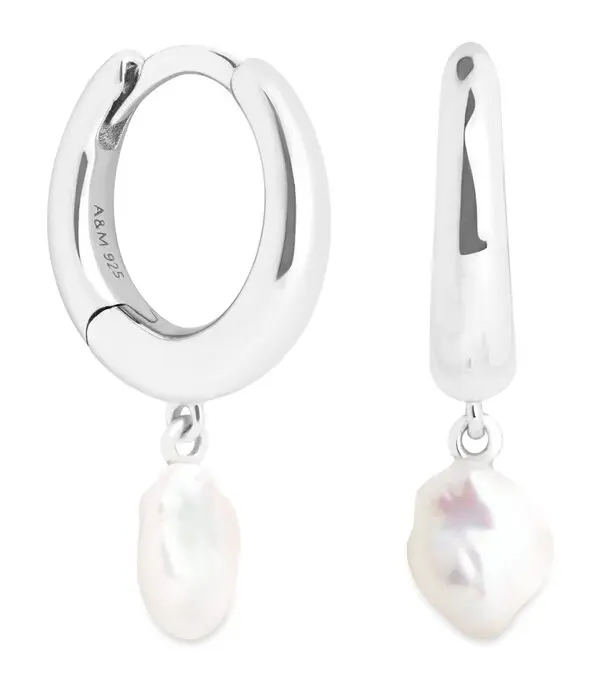 ASTRID & MIYU Sterling And Pearl Huggie Earrings - Silver