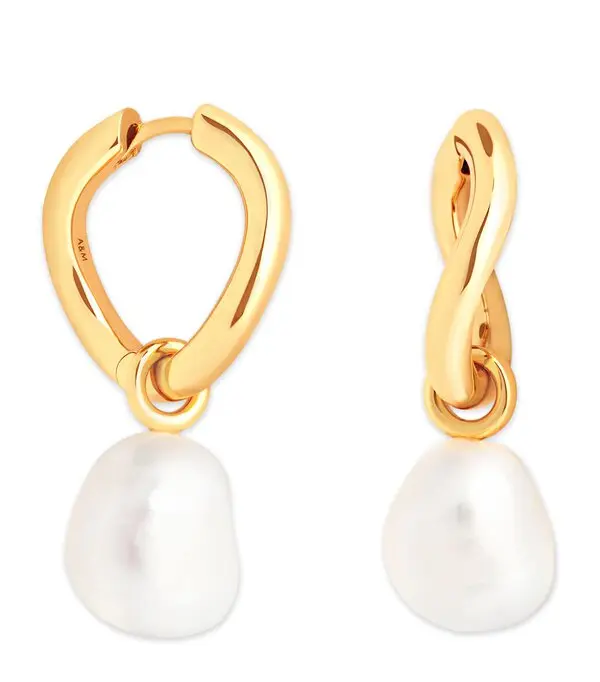 ASTRID & MIYU Plated Silver Pearl Hoop Earrings - Gold