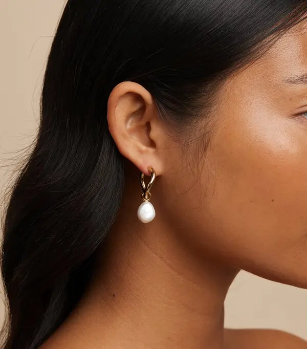 ASTRID & MIYU Plated Silver Pearl Hoop Earrings - Gold