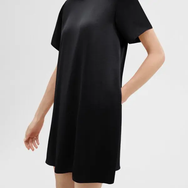 Theory T-Shirt Dress In Crushed Satin In Black - 60% Off | Editorialist