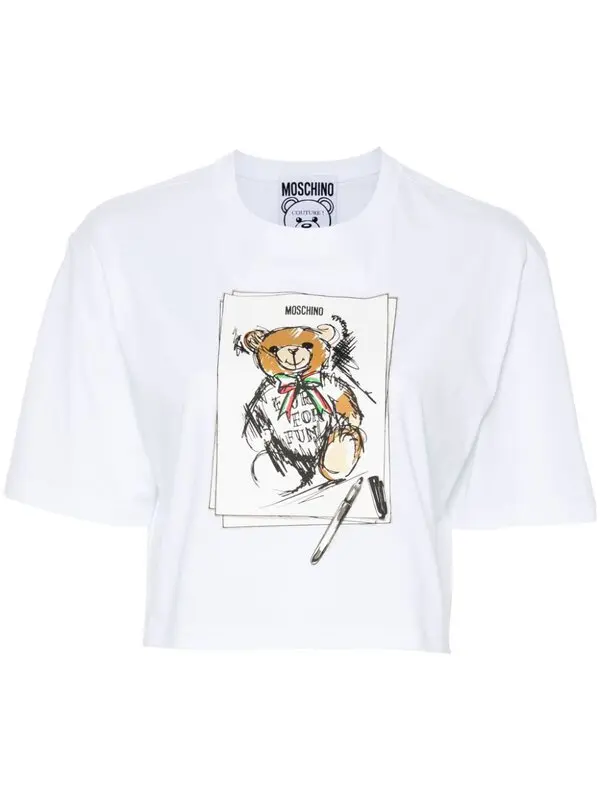 Moschino Teddy Bear Cotton Crop Top - White