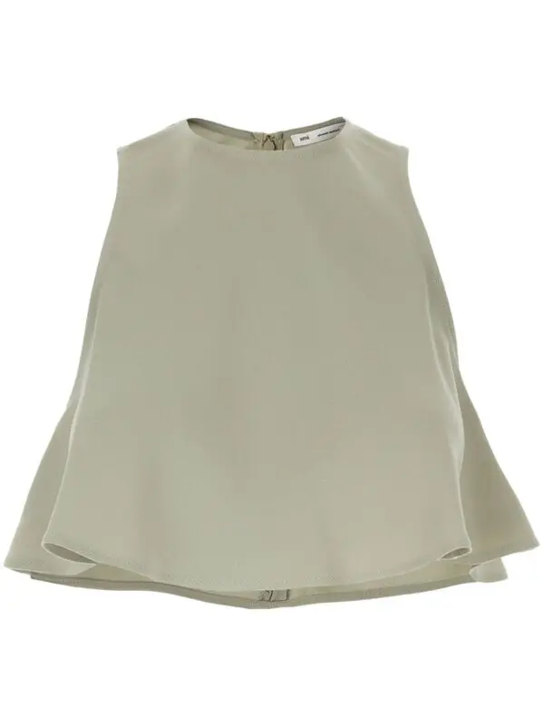 AMI Paris Crepe Cropped Top - Green