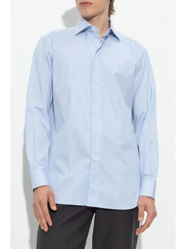 Brioni Classic Collar Pinstriped Shirt
