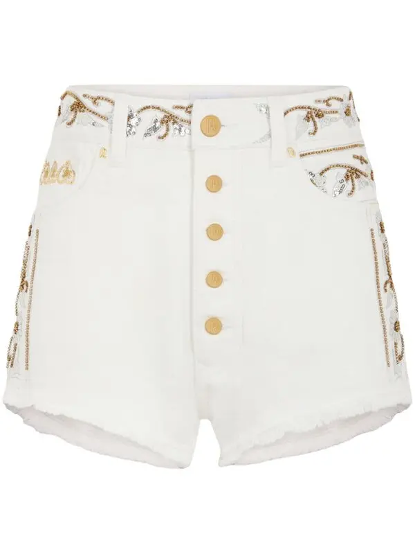 Rabanne Embroidered Denim Shorts - White