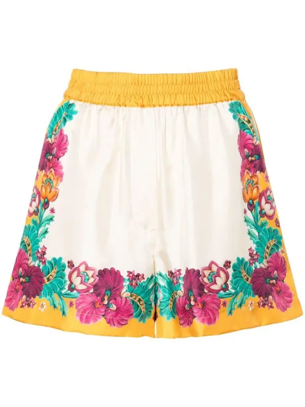 La DoubleJ Floral-print Silk Shorts - Neutrals