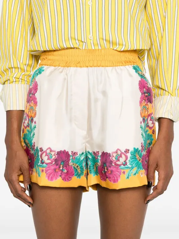 La DoubleJ Floral-print Silk Shorts - Neutrals