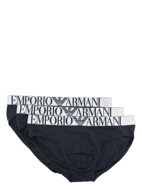Emporio Armani Logo-jacquard Cotton Briefs - Blue