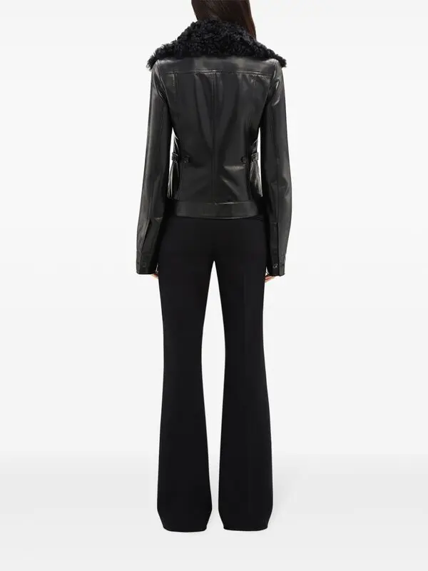 COURREGES Shearling-collar Leather Jacket
