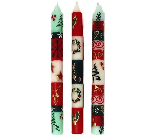 GLOBAL CRAFTS South African Painted Christmas D Inner Candles - One-color