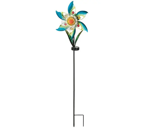 REGAL ART & GIFT Blossom Solar Spinner Stake Blue - One-color