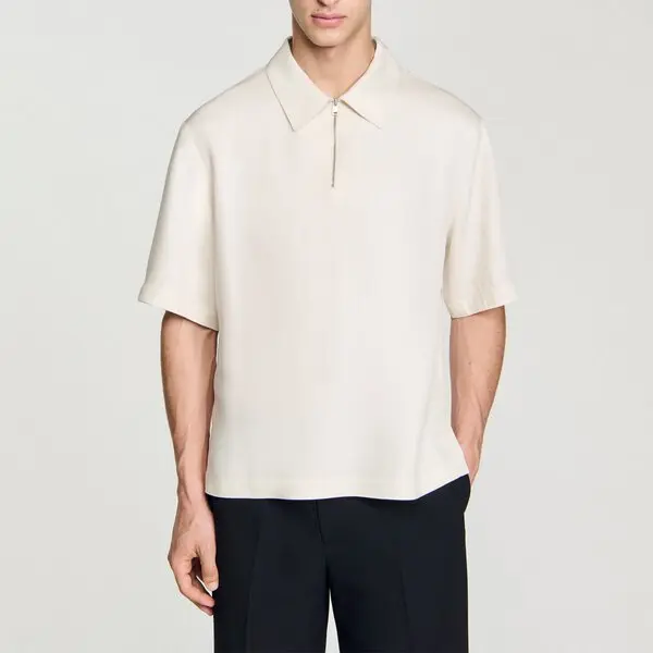 Sandro Loose-fit Shirt With Zipped Collar - Ecru