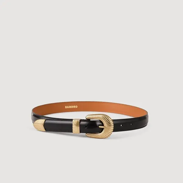 Sandro Leather Belt With Gold-tone Buckle - Black