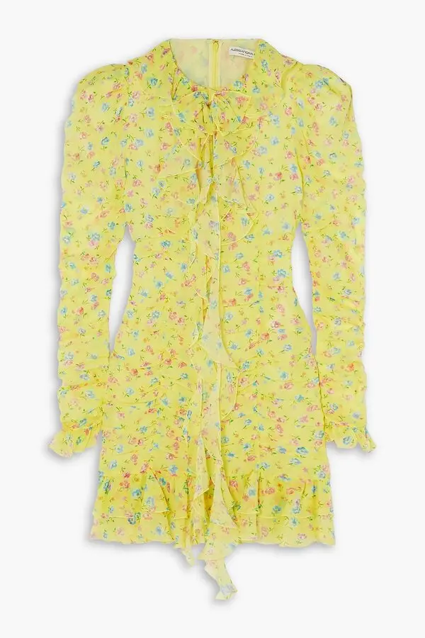 Alessandra Rich Violet Floral-print Silk-georgette Mini Dress - Pastel Yellow