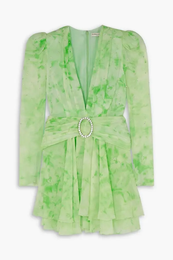 Alessandra Rich Gathered Crystal-embellished Printed Mini Dress