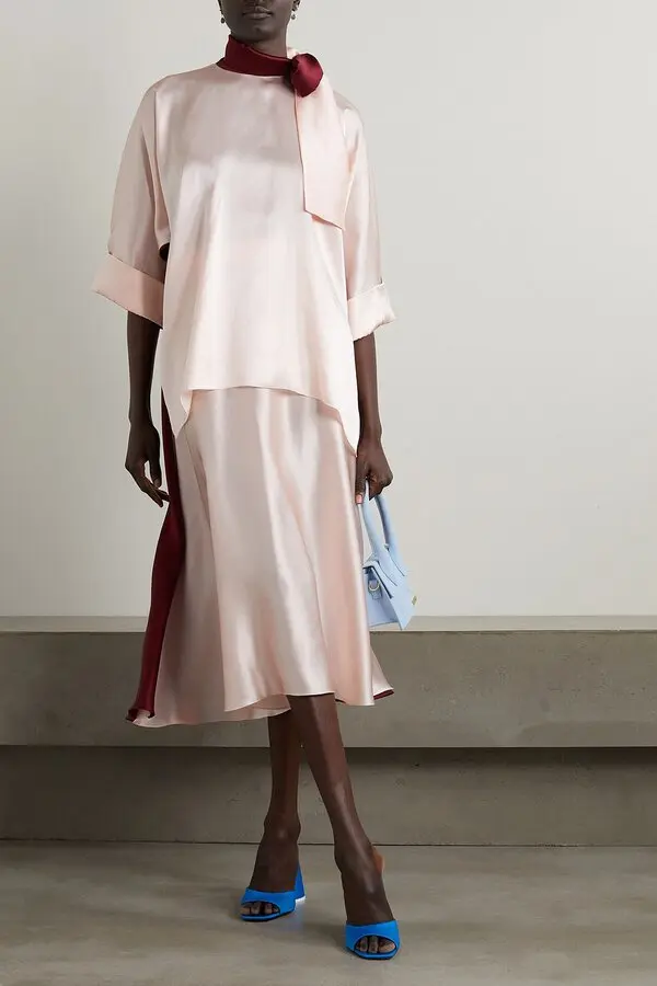 Halpern Twotone Silksatin Midi Skirt