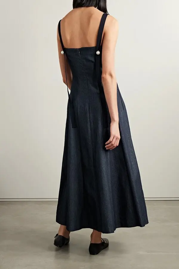 Adam Lippes Giovanna Faux Pearlembellished Denim Maxi Dress In Midnight  Blue - 45% Off | Editorialist