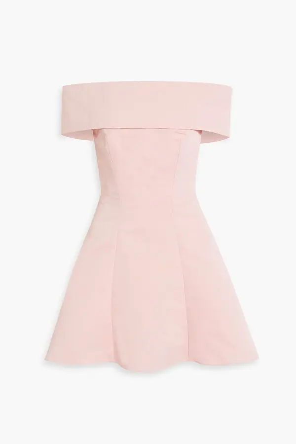 Pink Bonded Scuba Bardot Skater Dress Safiyaa Krissty Off-The-Shoulder Mini  Dress In Baby Pink