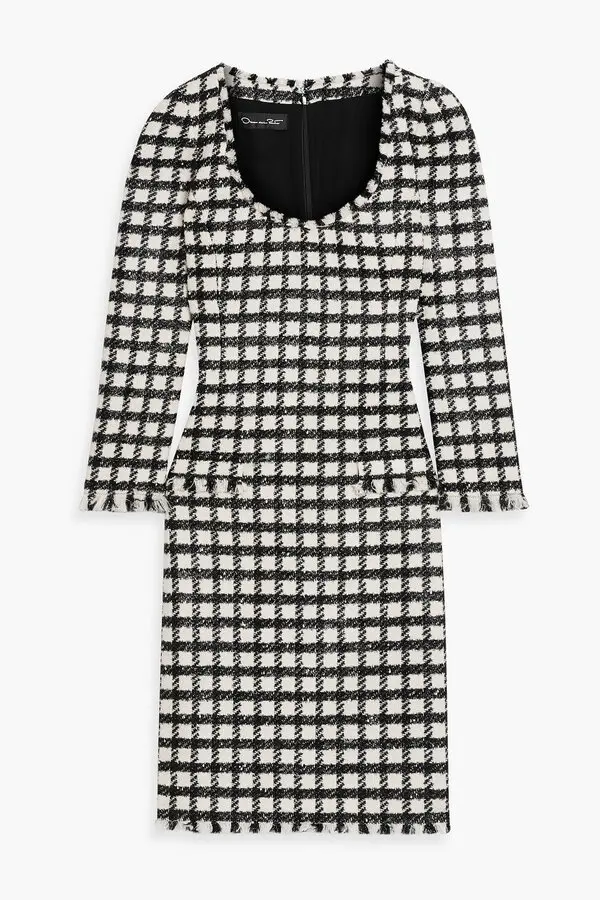 Oscar De La Renta Checked Wool-blend Bouclé-tweed Dress