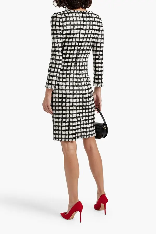 Oscar De La Renta Checked Wool-blend Bouclé-tweed Dress