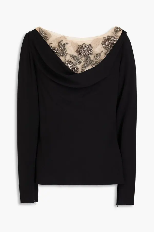 Oscar De La Renta Embellished Tulle-trimmed Top