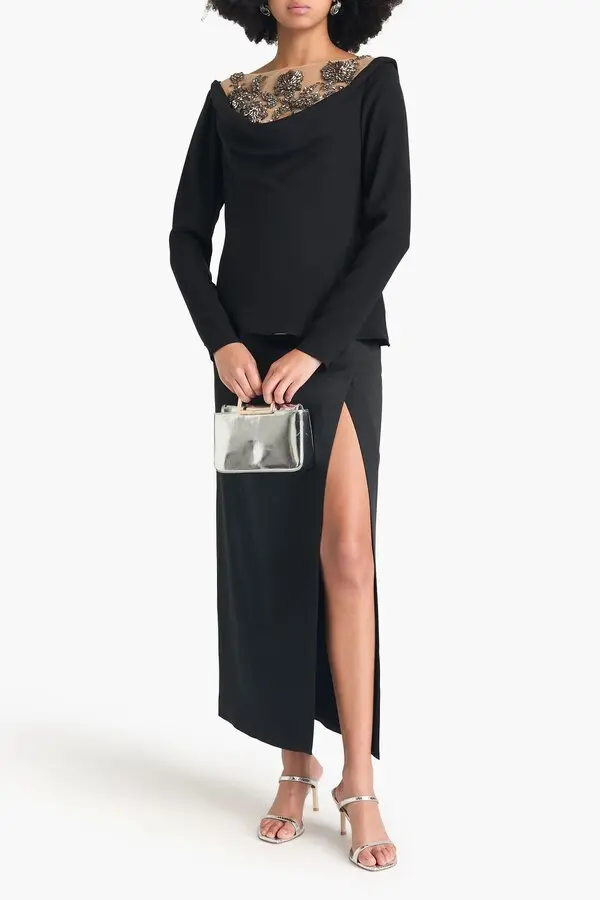 Oscar De La Renta Embellished Tulle-trimmed Top