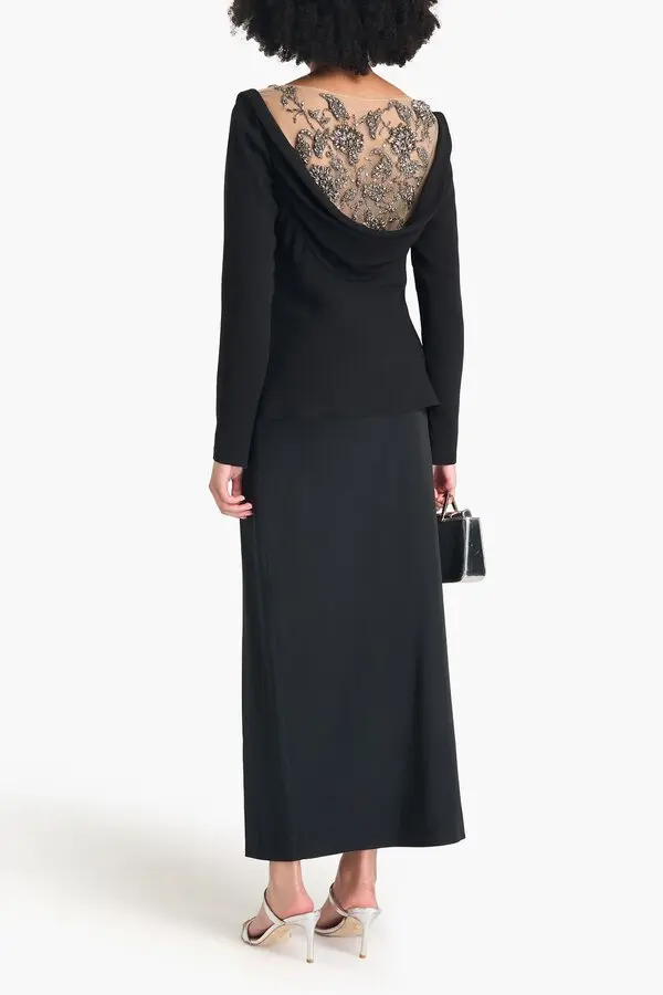 Oscar De La Renta Embellished Tulle-trimmed Top