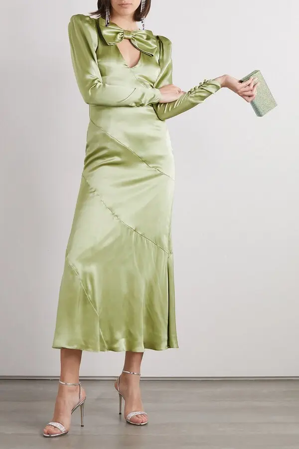 Alessandra Rich Bow-Detailed Silksatin Midi Dress In Light Green - 85% Off  | Editorialist