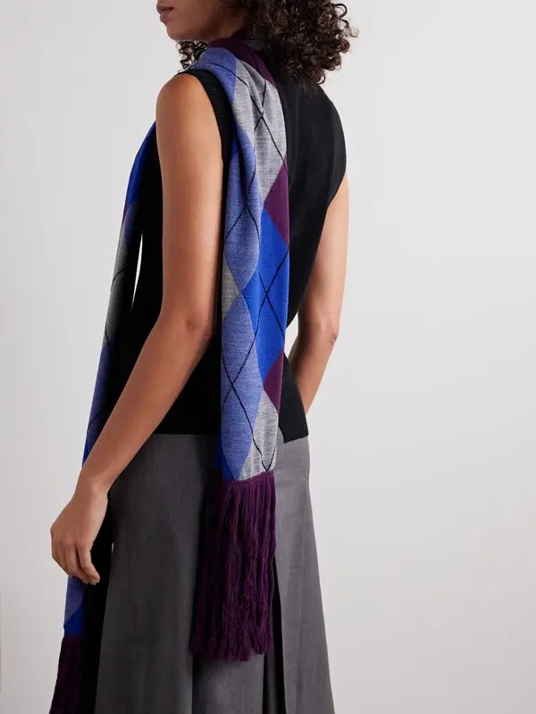 Burberry Fringed Argyle Scarf Wool Top