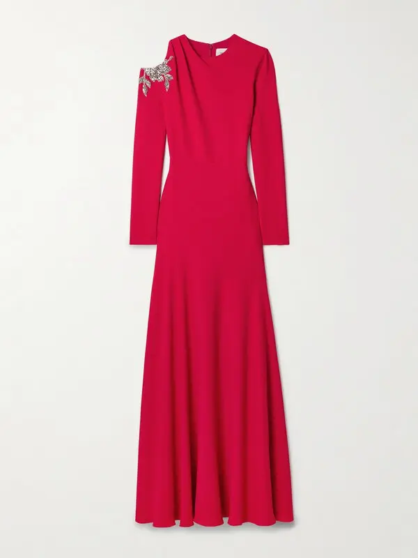 Erdem Cold-shoulder Crystal-embellished Draped Recycled-crepe Gown