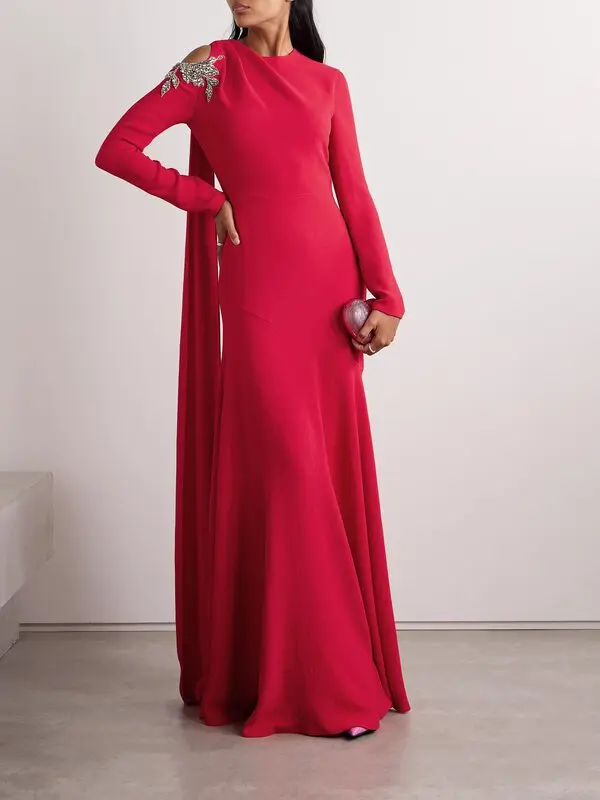 Erdem Cold-shoulder Crystal-embellished Draped Recycled-crepe Gown