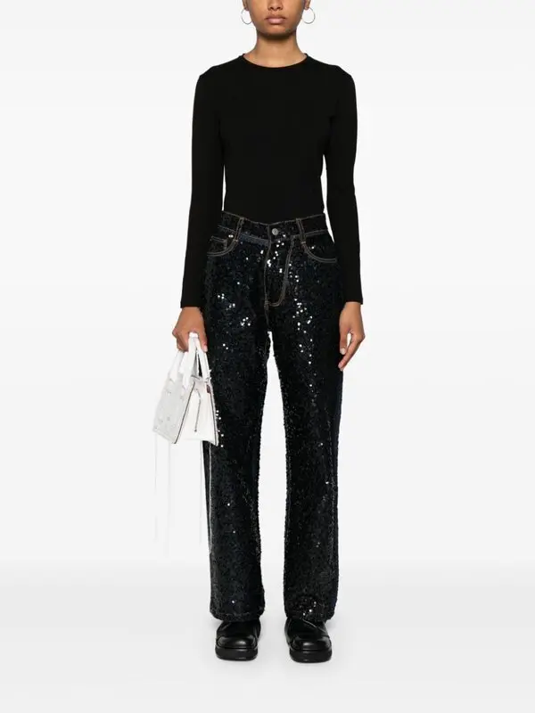 P.a.r.o.s.h Guff Sequin-embellished Straight Jeans - Black