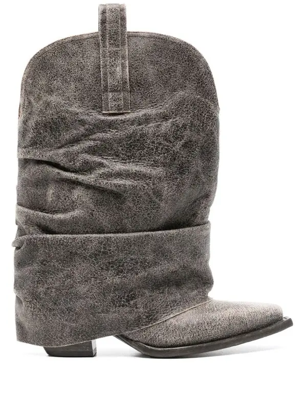 R13 Cracked-effect Leather Boots - Black
