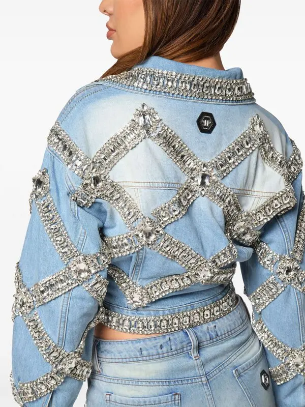 Philipp Plein Cropped Denim Brooch Jacket