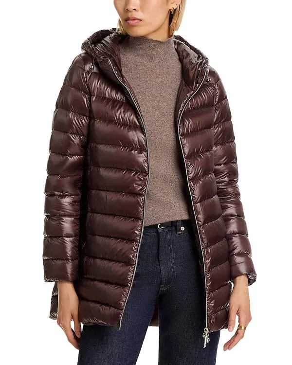 Herno Quilted A-line Hooded Coat - Chocolate
