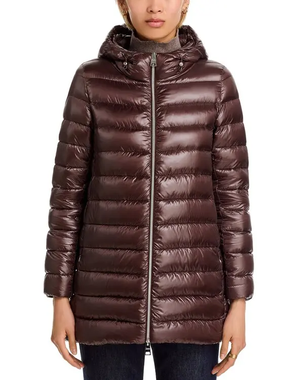 Herno Quilted Hooded A-line Coat - Chocolate