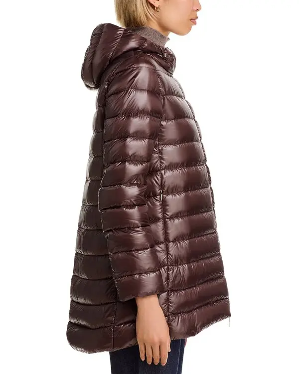 Herno Quilted Hooded A-line Coat - Chocolate