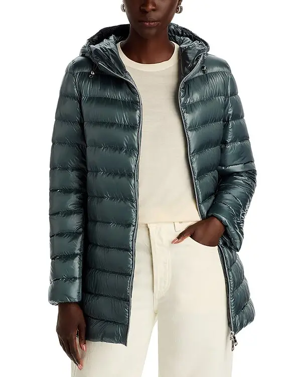 Herno Quilted A-line Hooded Coat - Peacock Blue