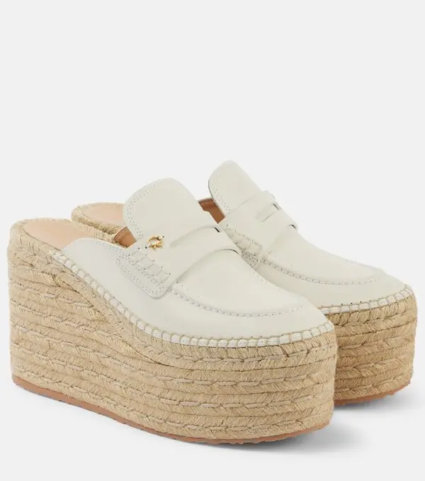 GIANVITO ROSSI Leather Espadrille Wedges - White