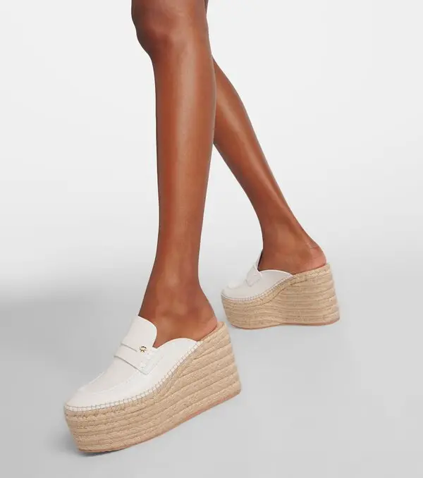 GIANVITO ROSSI Leather Espadrille Wedges - White