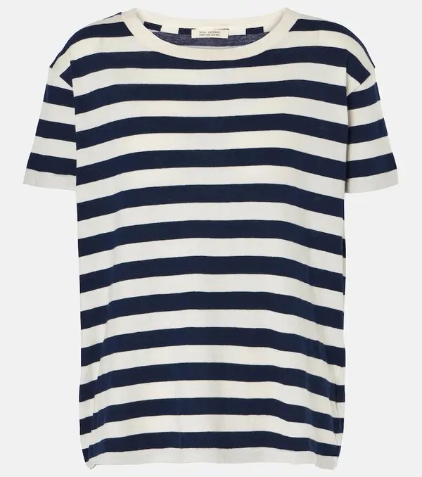 NILI LOTAN Brady Striped Cotton T-shirt - Blue