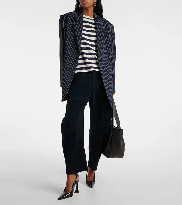 NILI LOTAN Brady Striped Cotton T-shirt - Blue