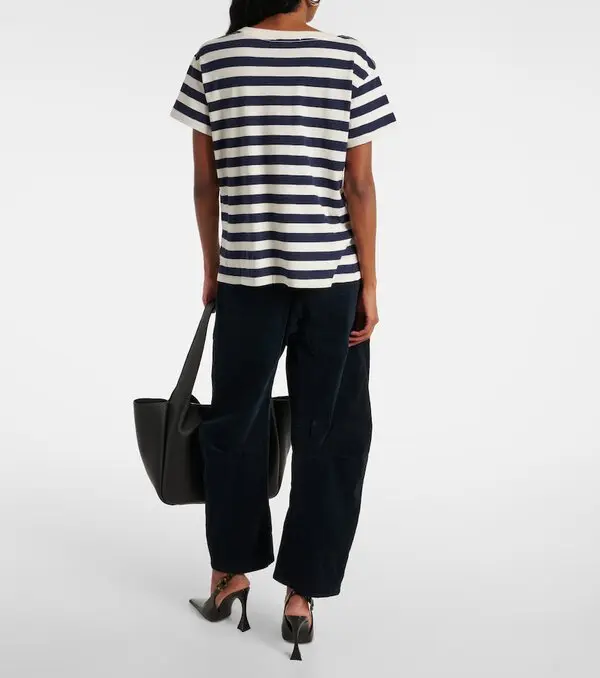 NILI LOTAN Brady Striped Cotton T-shirt - Blue