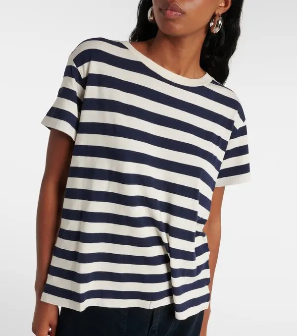 NILI LOTAN Brady Striped Cotton T-shirt - Blue